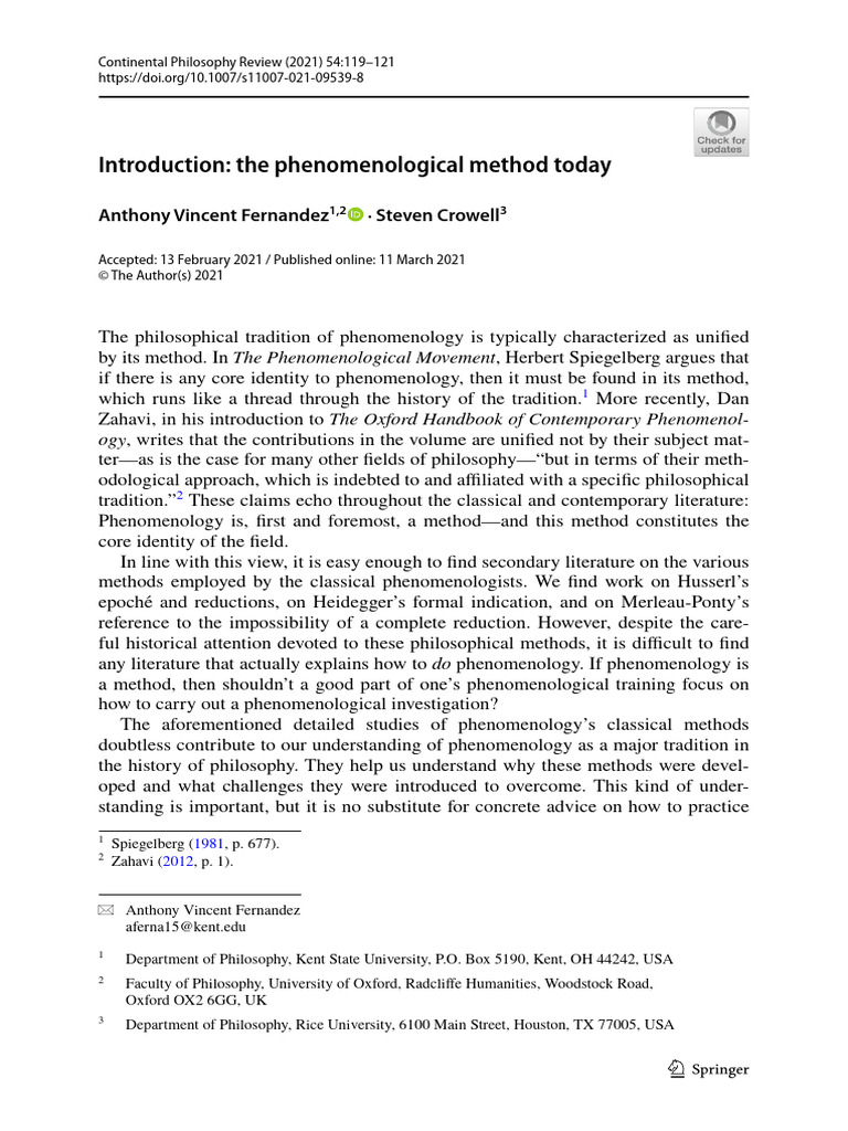 Introduction The Phenomenological Method Today - Anthony Fernandez ...