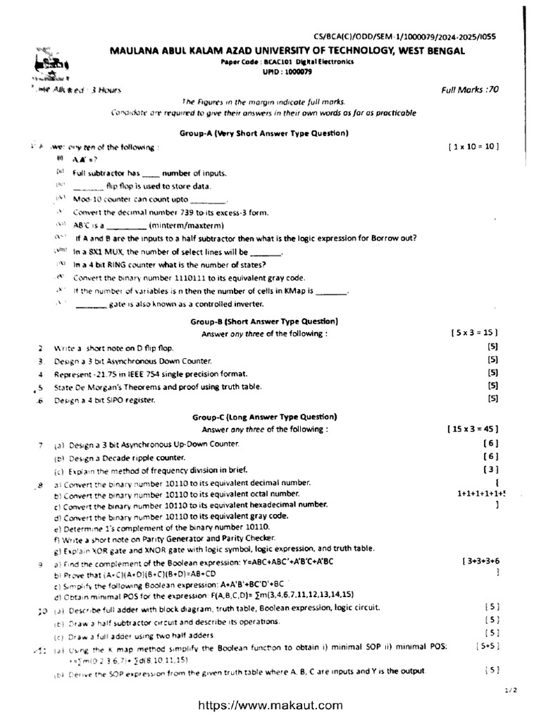 Bca 1 Sem Digital Electronics Bcac101 2025 | PDF
