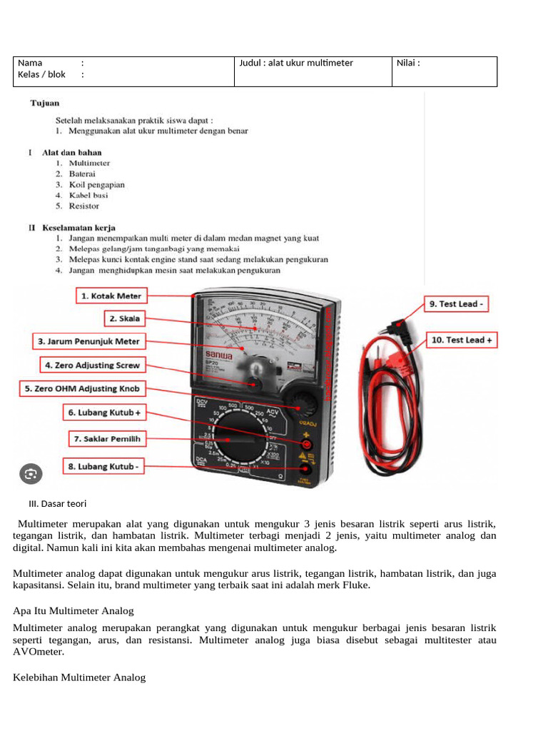 Kelebihan dan Fungsi Multimeter Analog | PDF