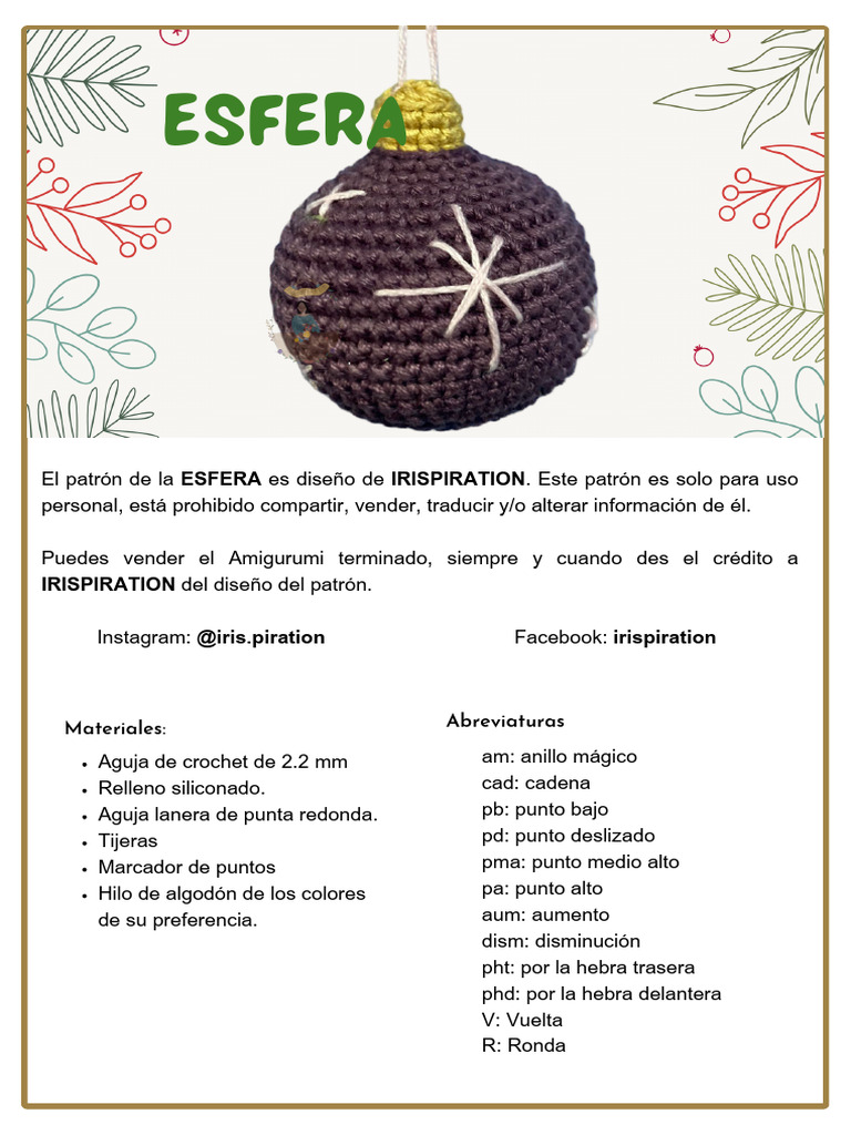 Patrón Esfera Amigurumi | PDF | Artes Textiles | Tejer
