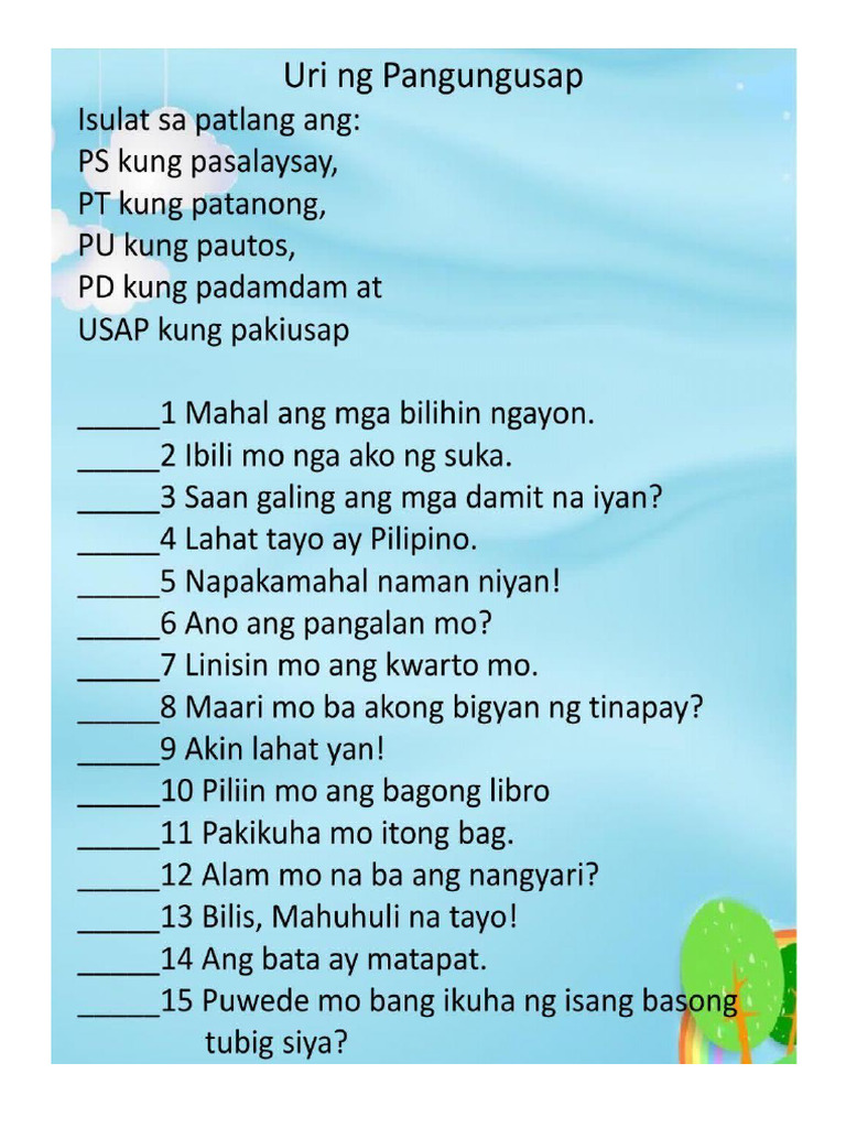 Filipino Uri Ng Pangungusap | PDF