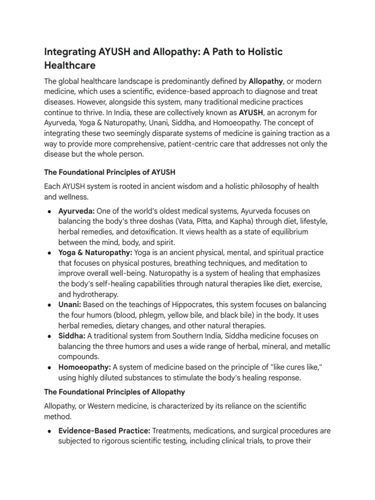 Integrating AYUSH with Allopathy | PDF | Ayurveda | Therapy