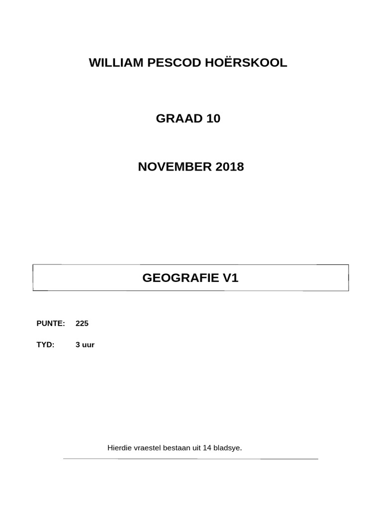 Geography p1 Gr10 QP Nov2018 - Afrikaans | PDF