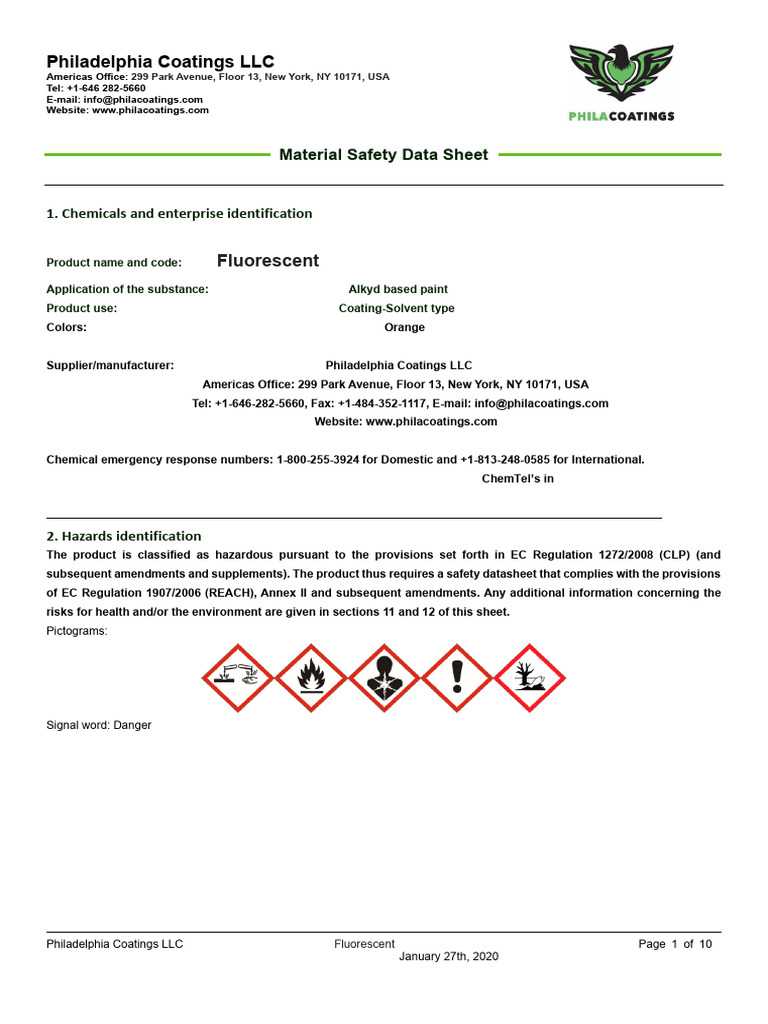Fluorescent Luminous Orange - SDS | PDF | Occupational Safety And ...