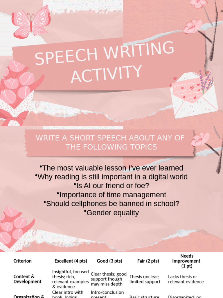Speech Writing Activity | PDF
