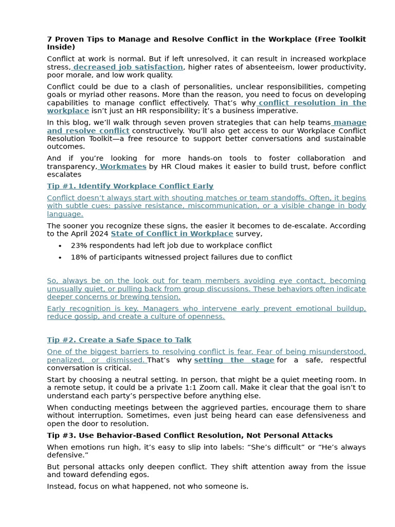 7 Proven Tips To Manage and Resolve Conflict in The Workplace | PDF ...