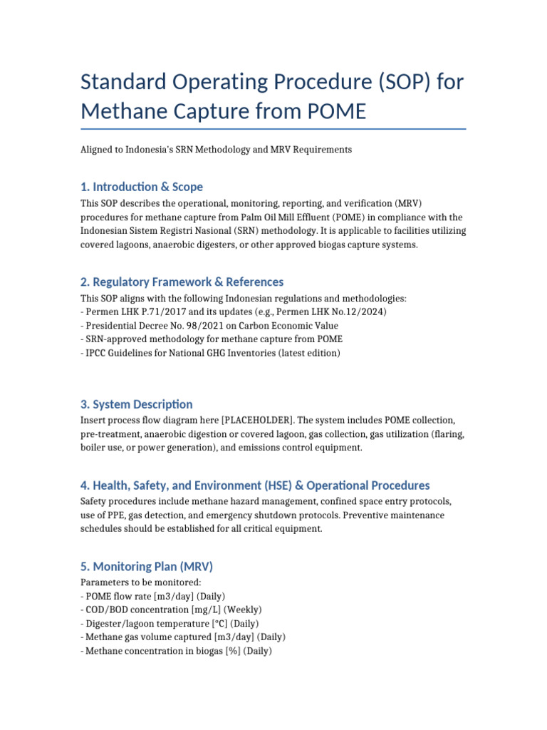 SOP Methane Capture POME SRN | PDF | Biogas | Anaerobic Digestion