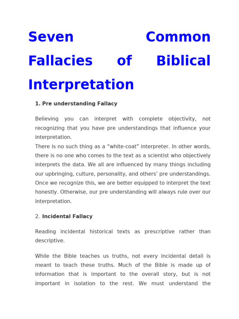 Seven Common Fallacies of Biblical Interpretation | PDF | Allegory | Bible