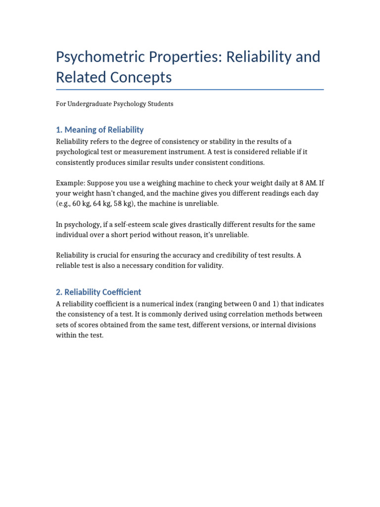 Understanding Reliability in Psychology | PDF | Cronbach's Alpha ...