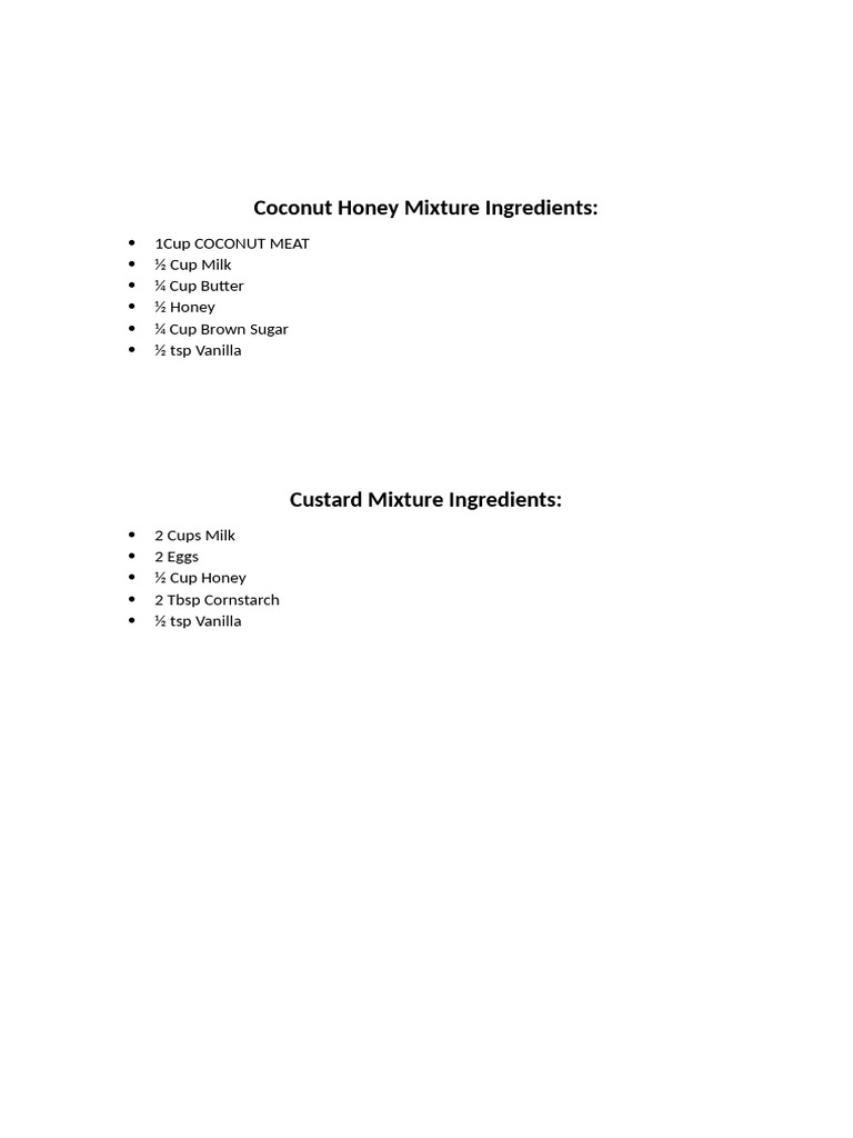 Coconut Honey Mixture Ingredients | PDF