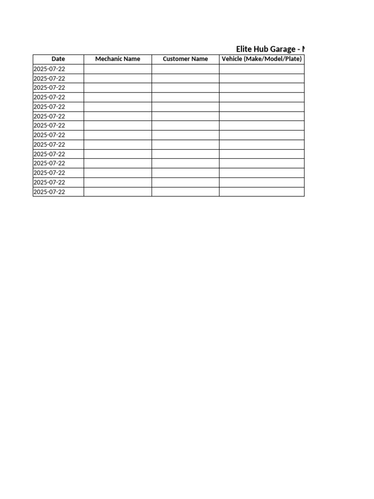 Elite Hub Mechanic Work Log With Totals | PDF