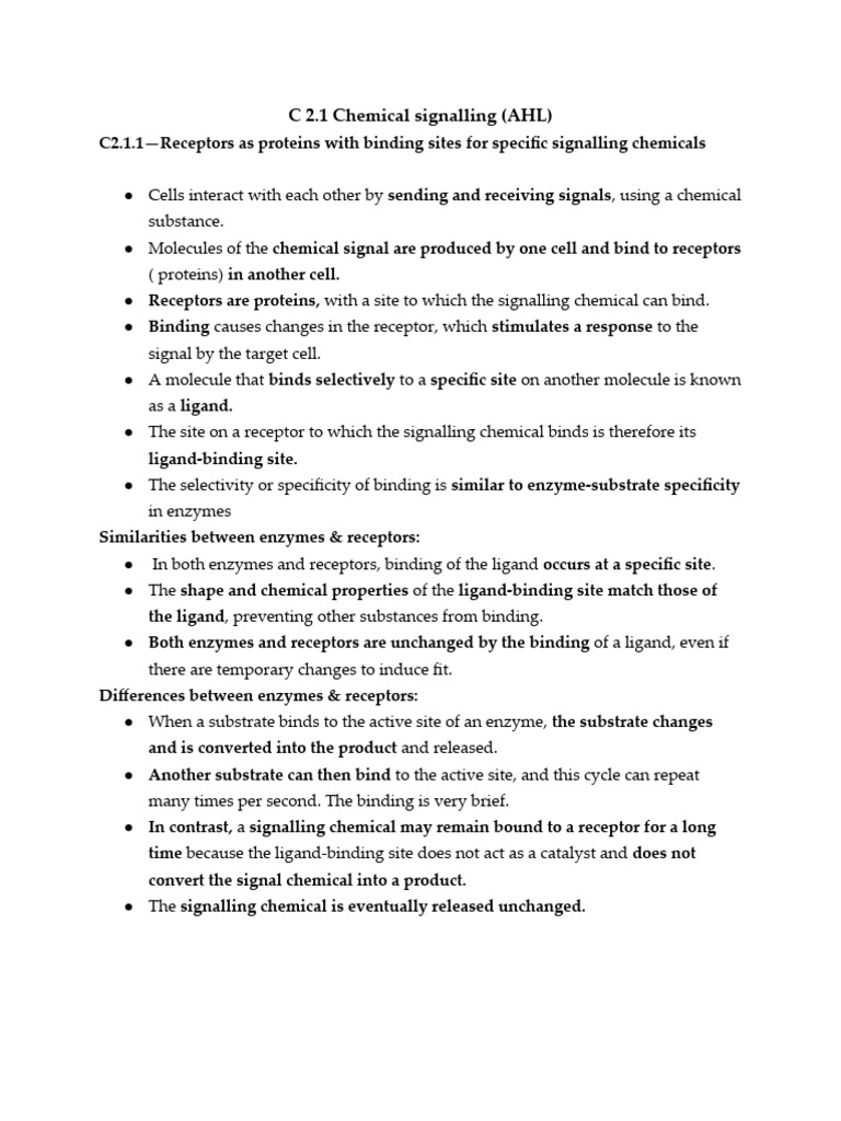 C 2.1 Chemical Signalling Notes | PDF | Cell Signaling | Hormone