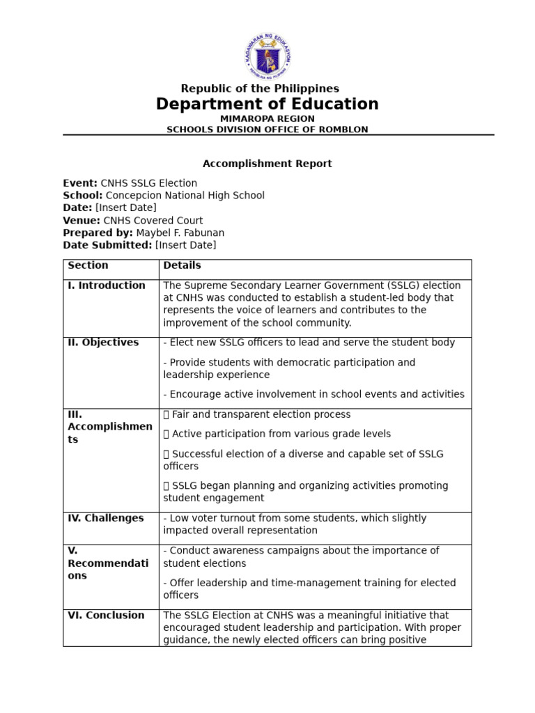 Accomplishment Report (Election) | PDF