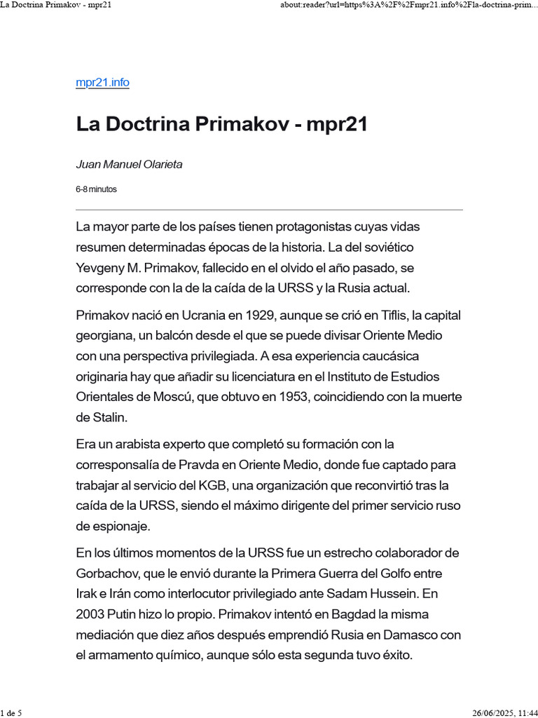 La Doctrina Primakov y su legado ruso | PDF | Política mundial ...