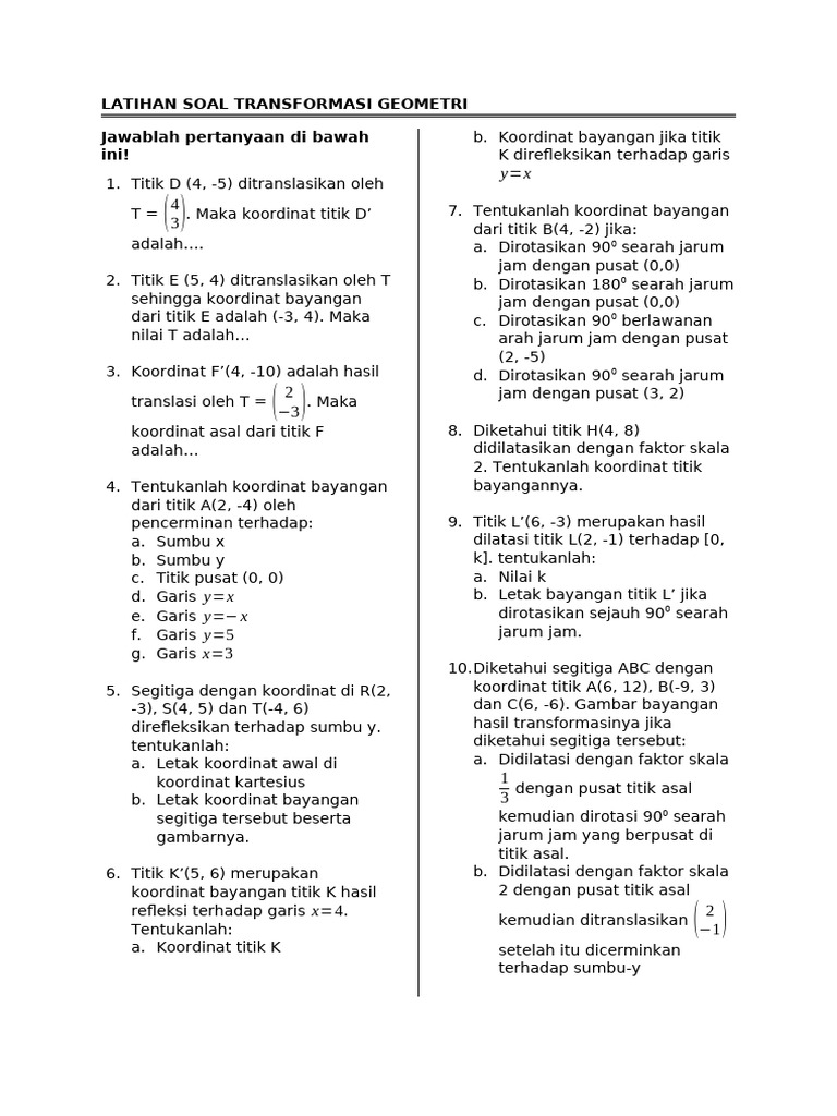 Soal Latihan Transformasi Geometri | PDF