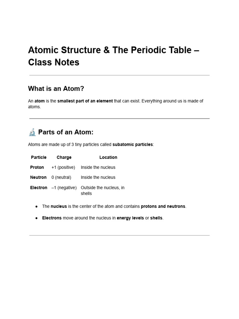 Atomic Structure and Periodic Table Notes | PDF | Atoms | Atomic Nucleus