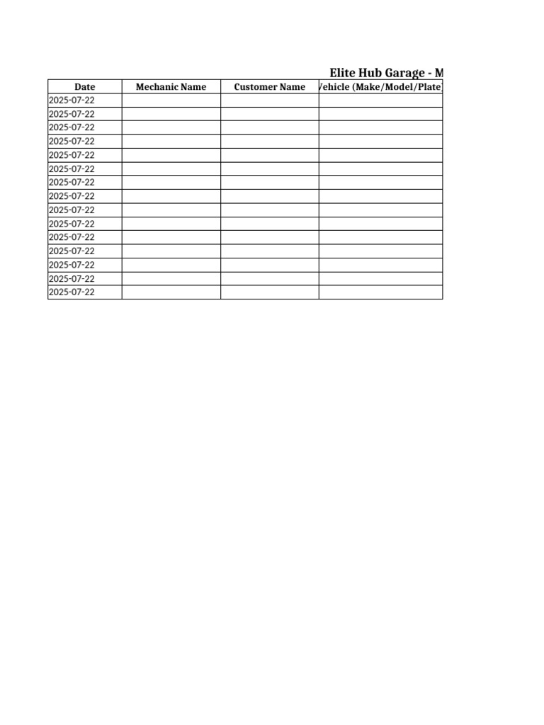Elite Hub Mechanic Work Log | PDF