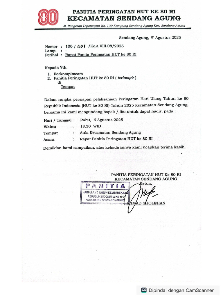 Und Rapat Panitia HUT Ke 80 RI | PDF