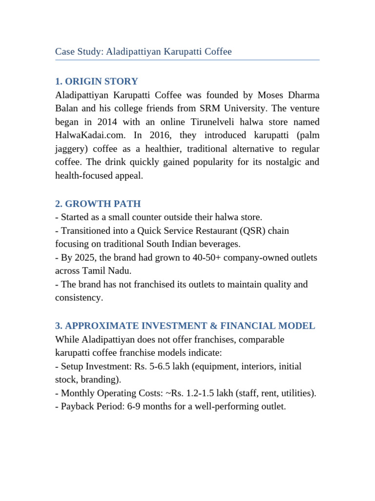 Aladipattiyan Karupatti Coffee Case Study | PDF | Coffee