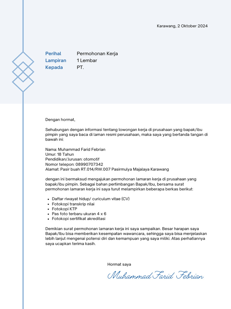 Surat Permohonan Magang Kerja Minimalis Putih - 20241002 - 135809 - 0000 | PDF