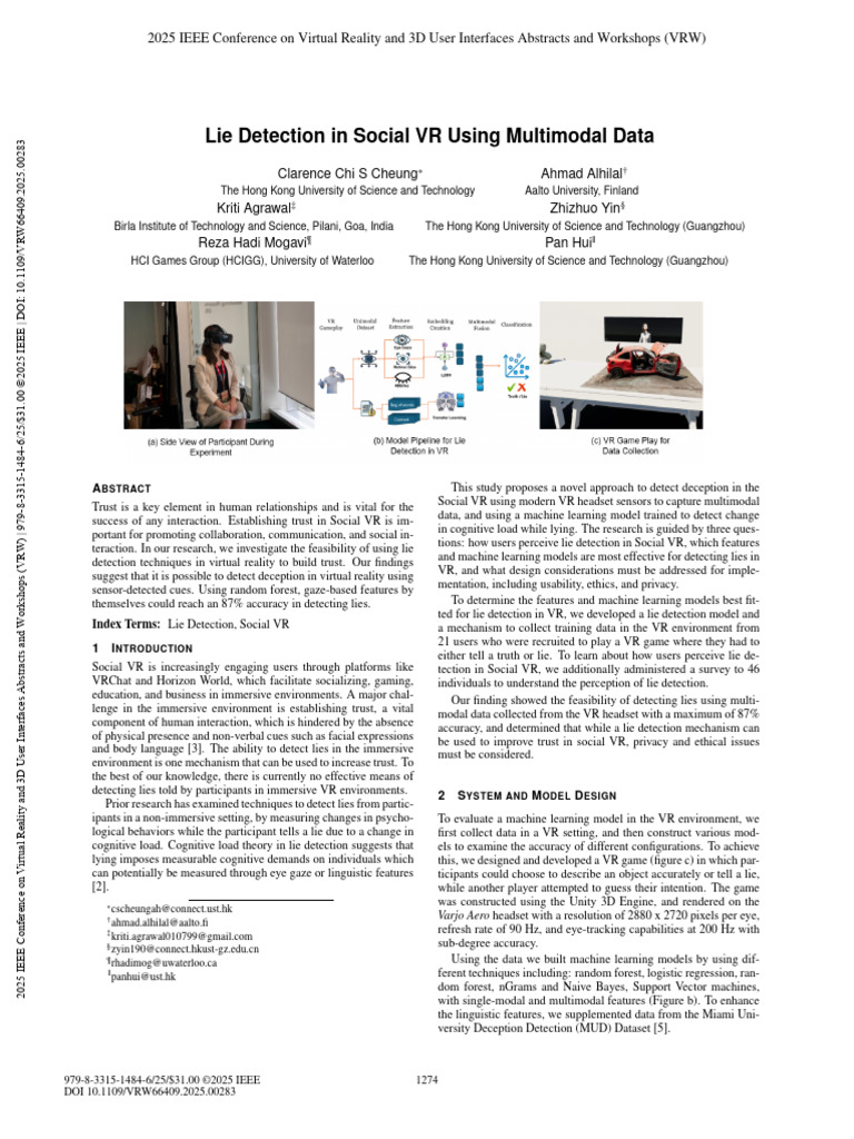 Lie Detection Techniques in Social VR | PDF | Virtual Reality ...