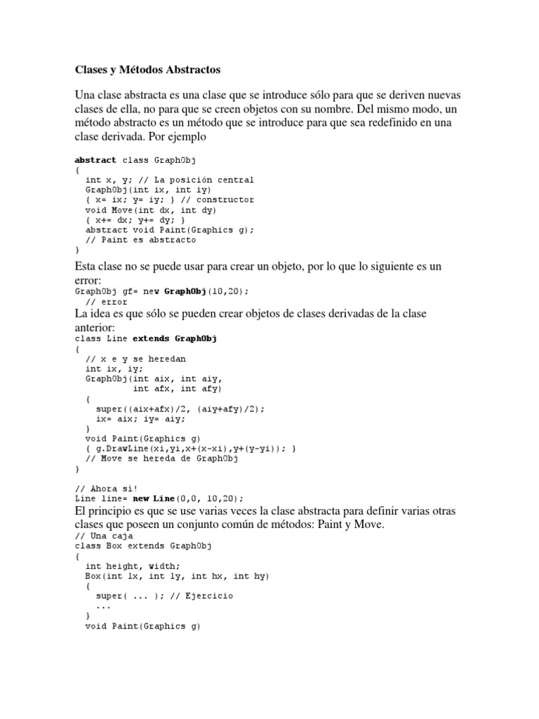 Clases y Métodos Abstractos | PDF | C ++ | Clase (Programación informática)