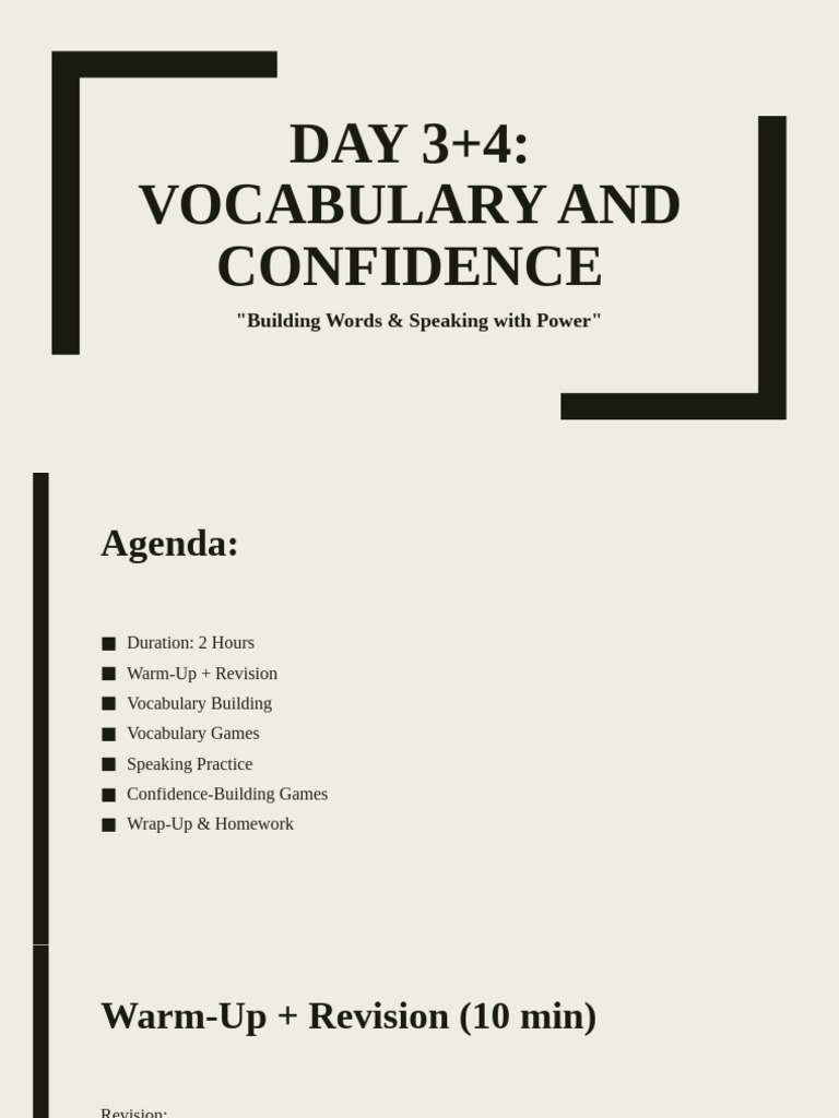 Vocabulary and Confidence Building Activities | PDF