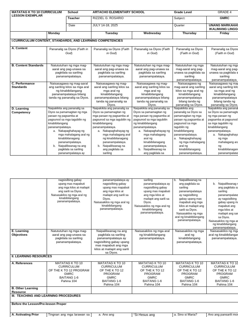 Grade 4-q1w5(Matatag Le)- Gmrc | PDF