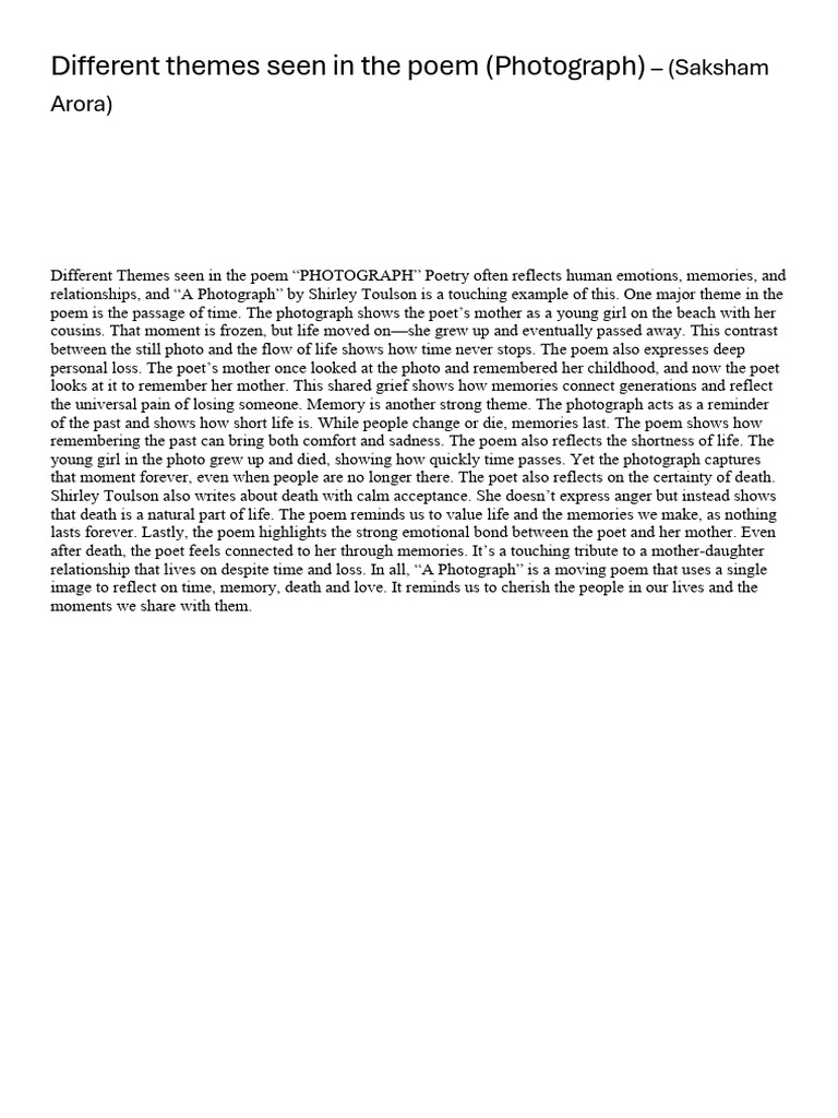 Different Themes Seen in the Poem - Saksham Arora | PDF