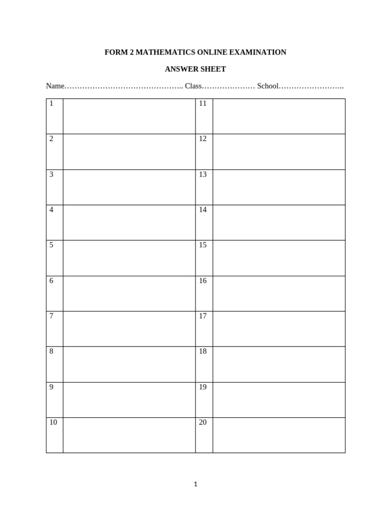 Answer Sheet Form 2 Dec 2024 | PDF