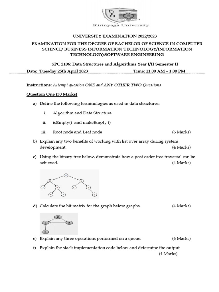 SPC 2106 Data Structures and Algorithms Year I and II Semester II | PDF | Applied Mathematics ...