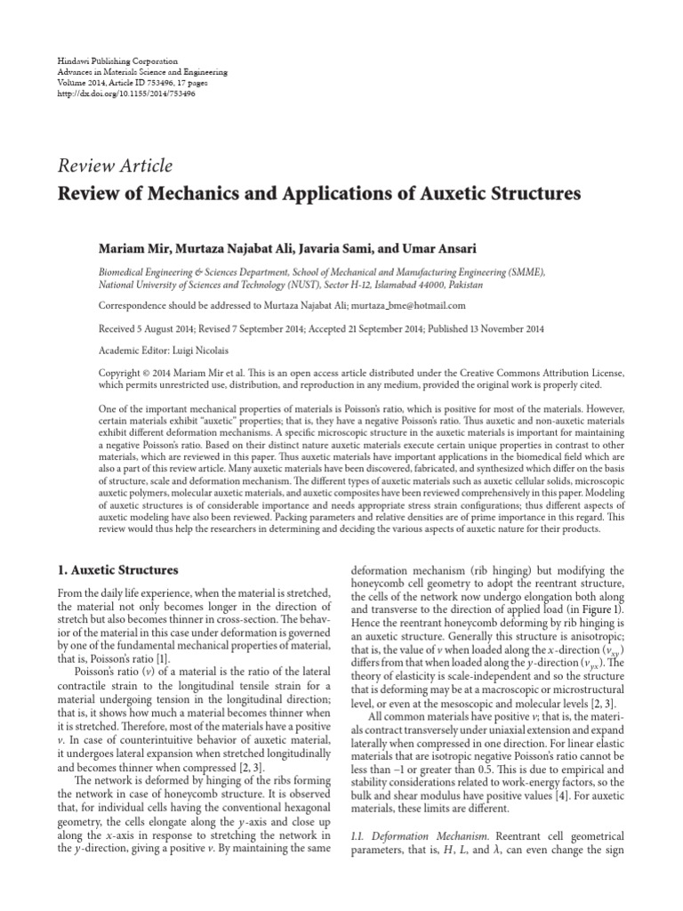 Mechanics and Applications of Auxetic Structures | PDF | Deformation ...