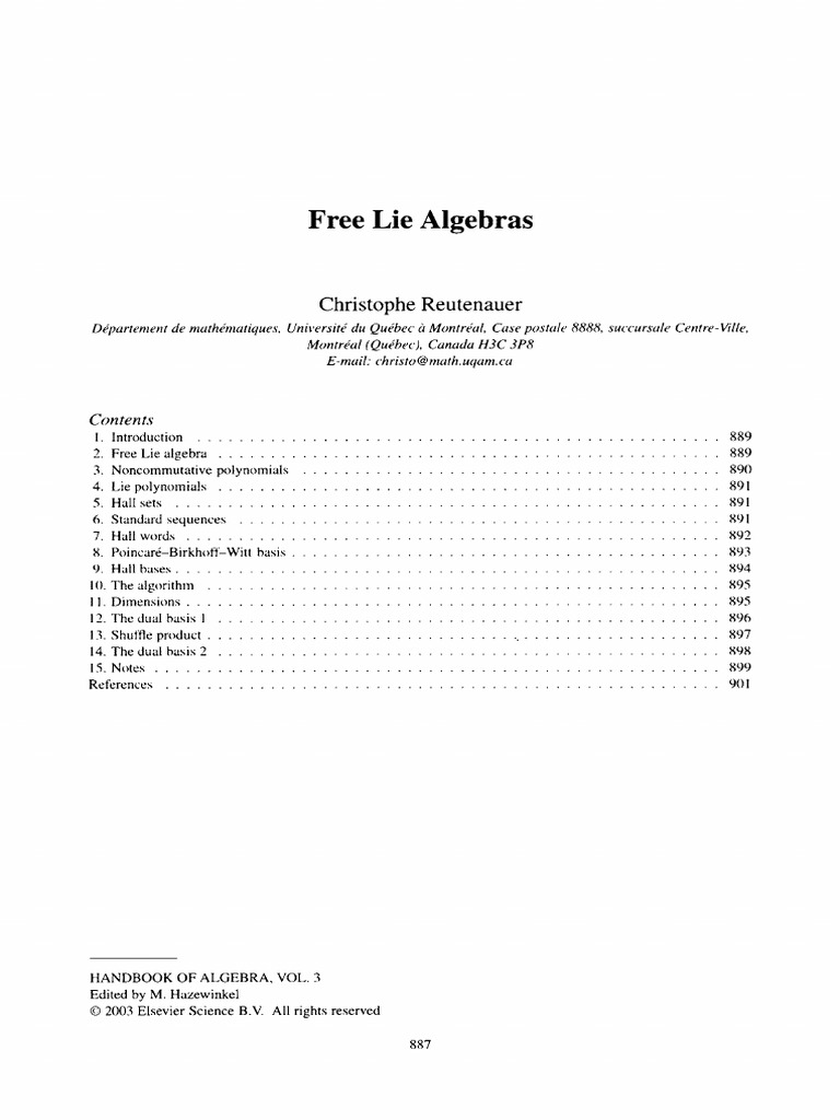 Free Lie Algebras and Their Properties | PDF | Lie Algebra ...