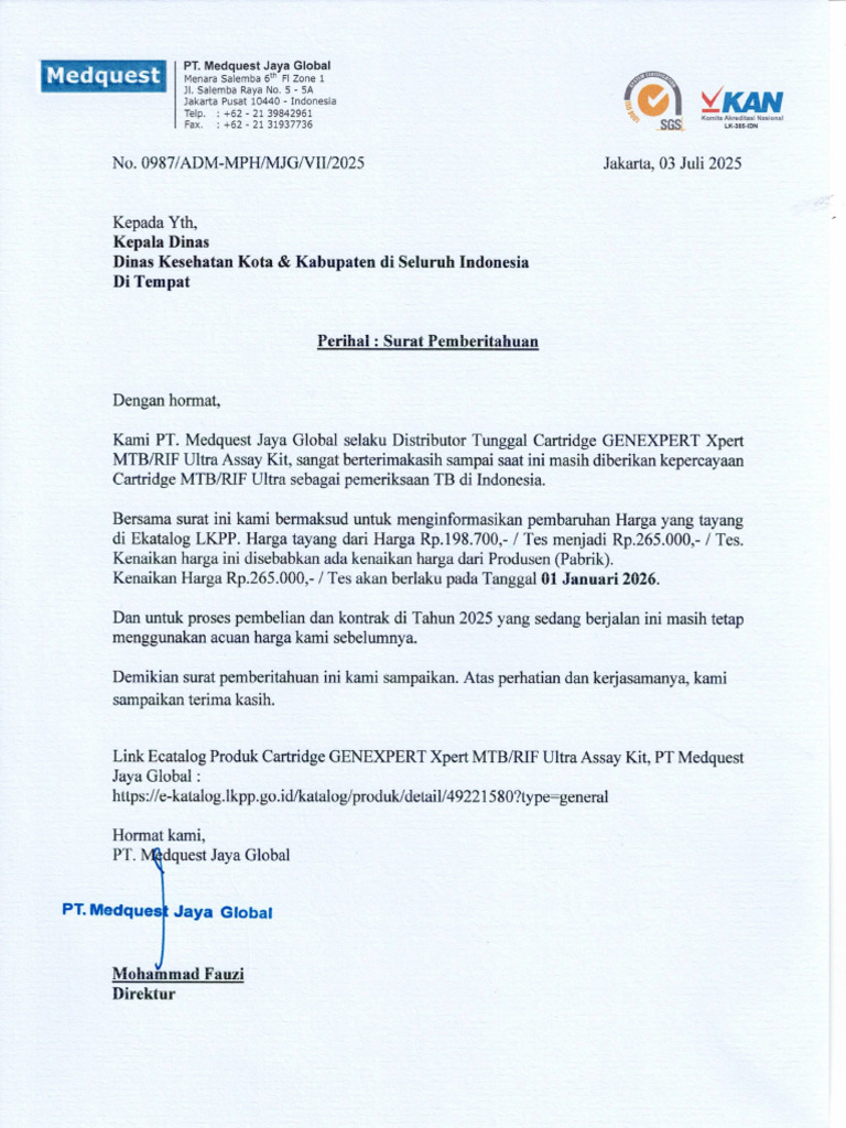 Scan Surat Pemberitahuan Kepada Dinkes Seluruh Indonesia | PDF