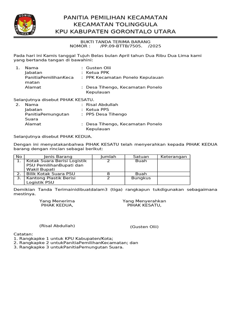 Template Bukti Tanda Terima Barang Logistik Ppk Pps | PDF