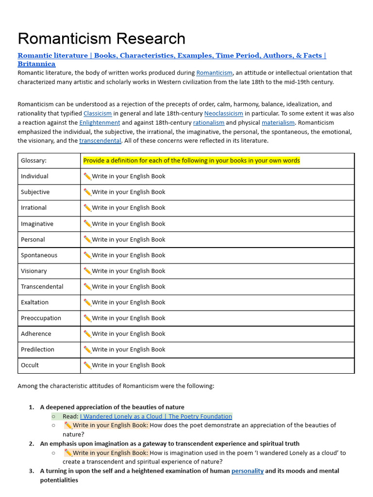 ???romanticism Lesson 4 Research | PDF | Romanticism