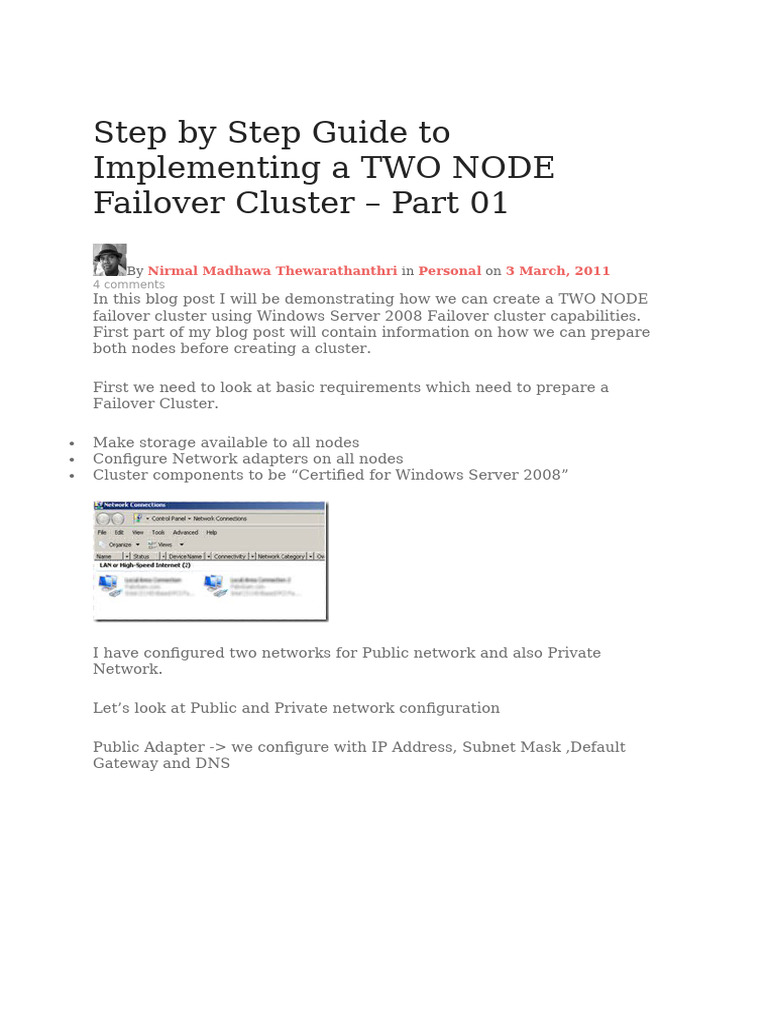 Two Node Failover Cluster Setup Guide | PDF | Computer Cluster ...
