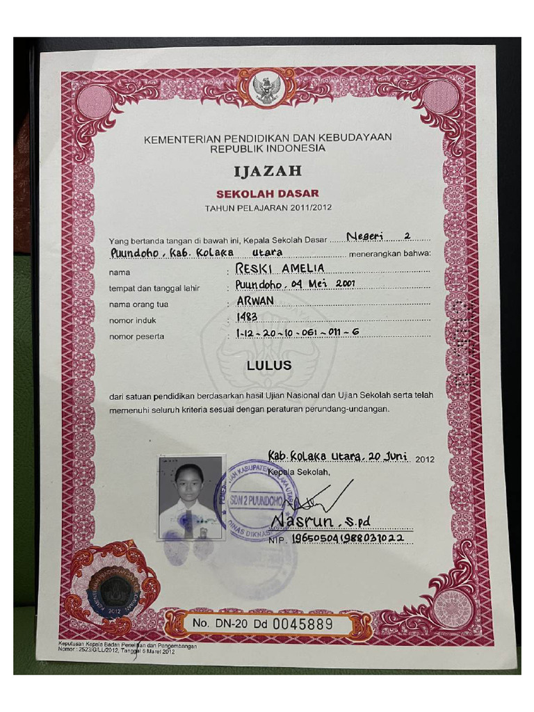 Ijazah SD (Reski Amelia) | PDF