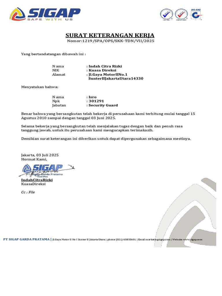 Paklaring Sigap - Isro | PDF