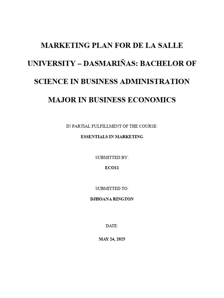 DLSU-D Business Economics Marketing Plan | PDF | Economics | Marketing