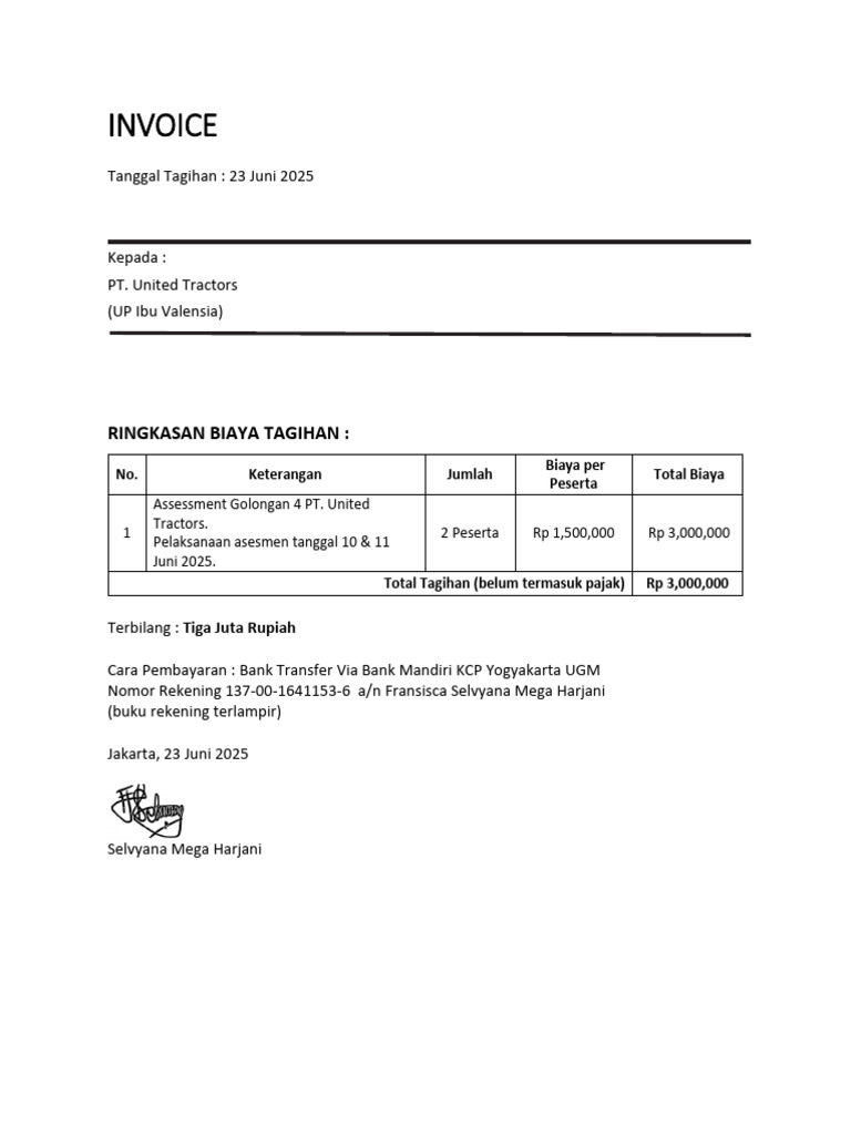 Invoice - Asesmen Gol 4 TGL 23 Juni 2025 | PDF