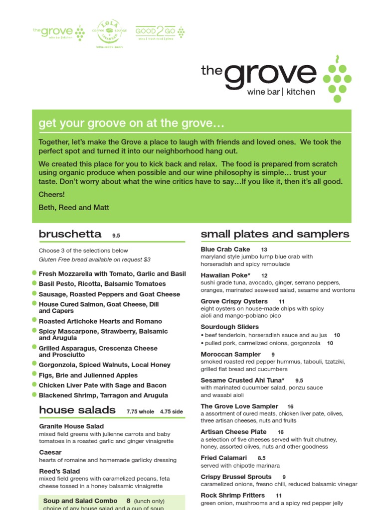 Grove Menu 4-14-12 | PDF | Tomato Sauce | Salad