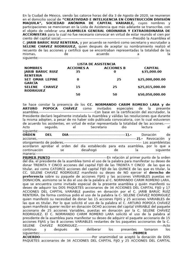 Asamblea de Accionistas de Maquila S.A. | PDF | Gobierno