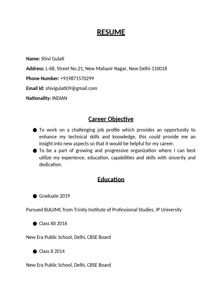 Shivi Gulati's Professional Resume | PDF