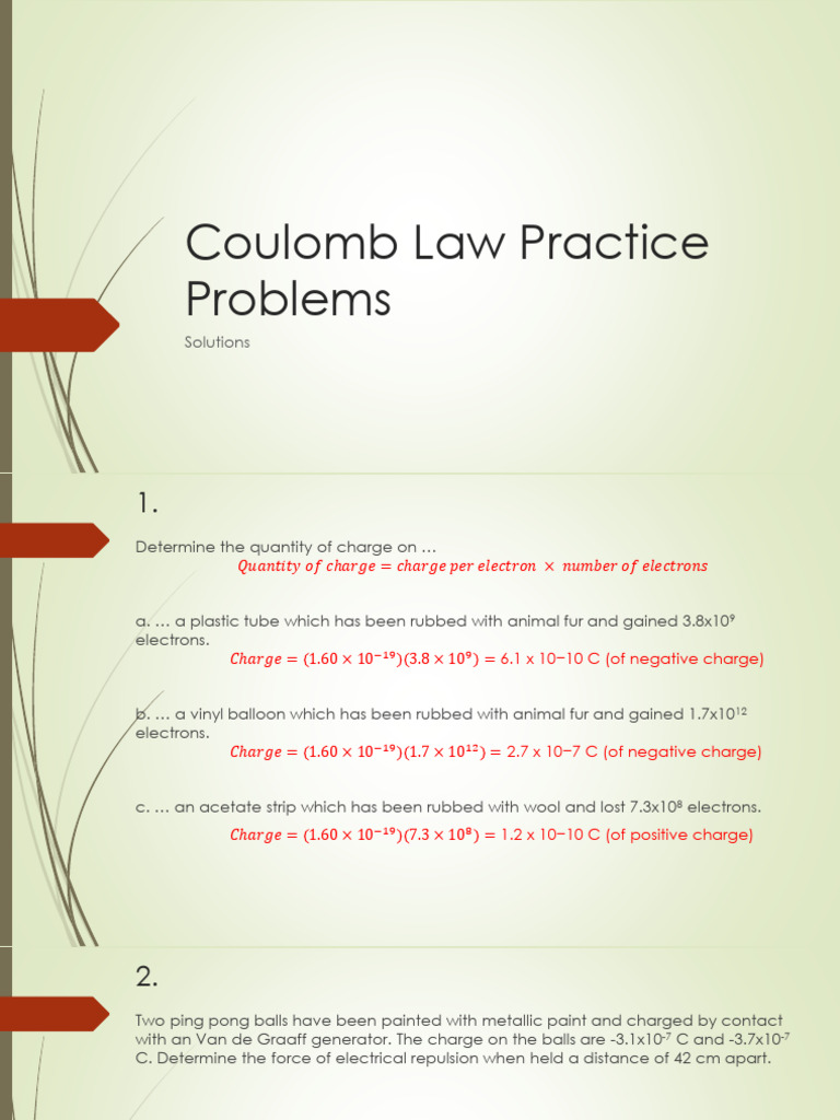 2c. Coulomb Law Practice Problems Answers | PDF | Electric Charge | Force