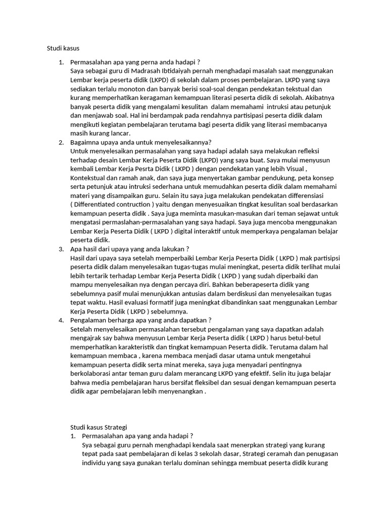 Studi Kasus LKPD dan Strategi Pembelajaran | PDF