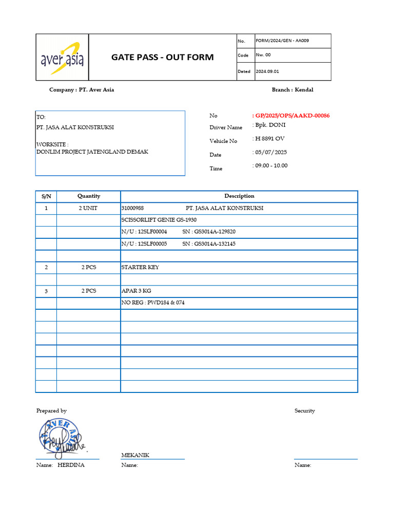Gatepass Jak 050725 | PDF