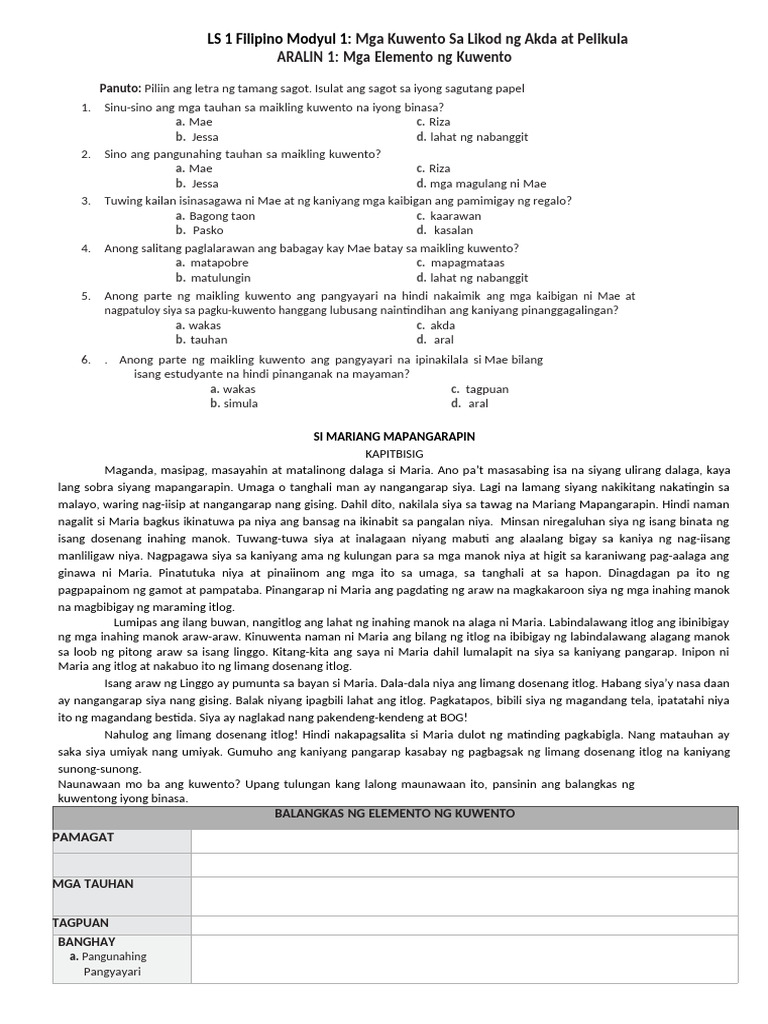EDITED-ACTIVITY-LS-1-FILIPINO-MODULE-1 | PDF
