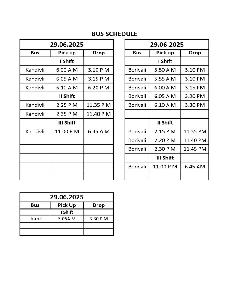 29-06-2025 Bus Schedule | PDF