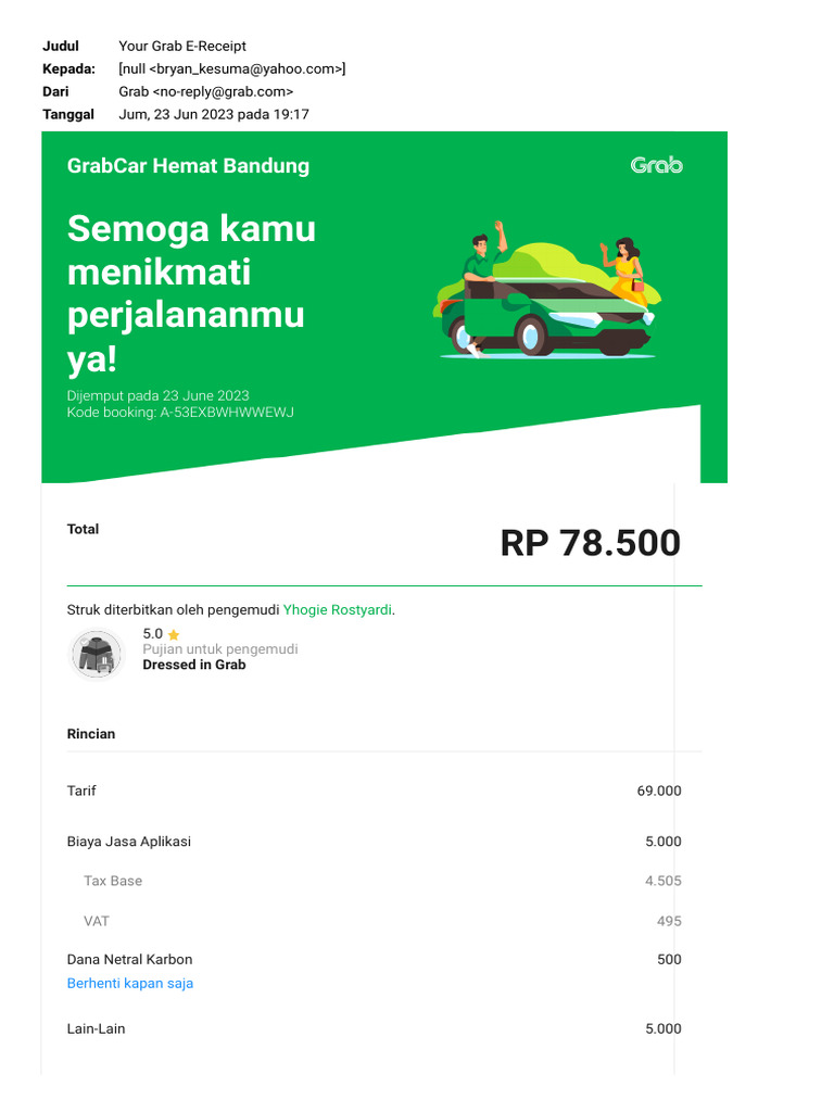 E-Receipt GrabCar Bandung 23 Juni 2023 | PDF